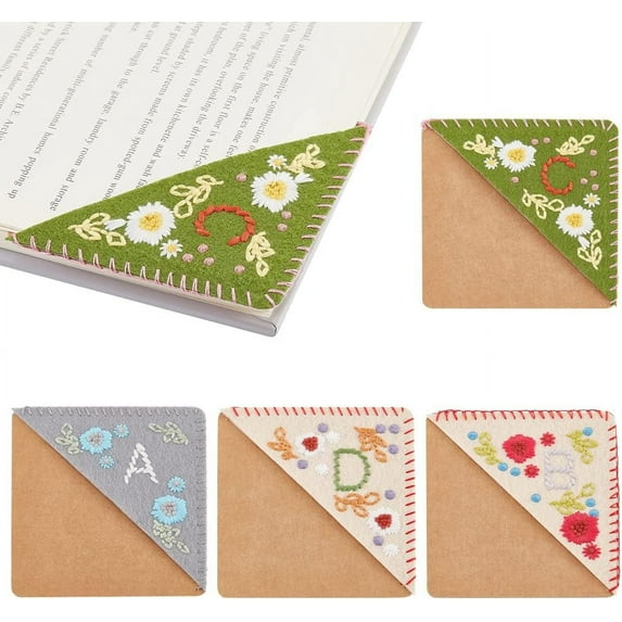 4 Pcs 4 Styles Embroidered Corner Bookmarks Personalized Hand ...