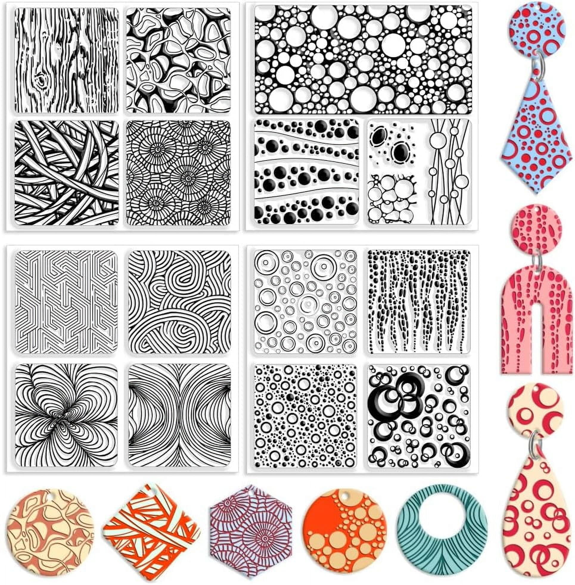 4 Pcs 4 Styles Polymer Clay Texture Sheets Geometric Texture Silicone ...