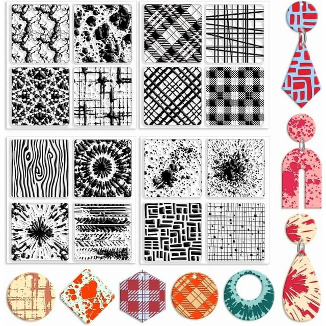 4 Pcs 4 Styles Wood Print Polymer Clay Texture Sheets Marble Silicone ...