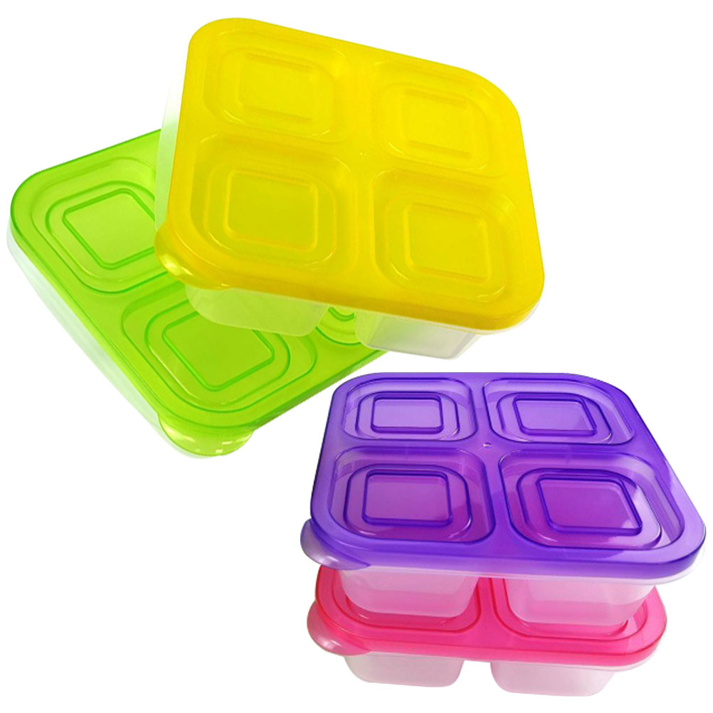 4 Pcs 4-compartment Bento Snack Box Lunch (random Color) 4pcs Food ...