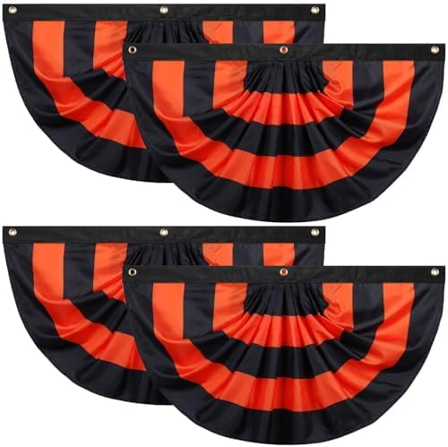 4 Pcs 4 x 2 ft Halloween Flag Bunting Half Fan Hanging Pleated Flag ...