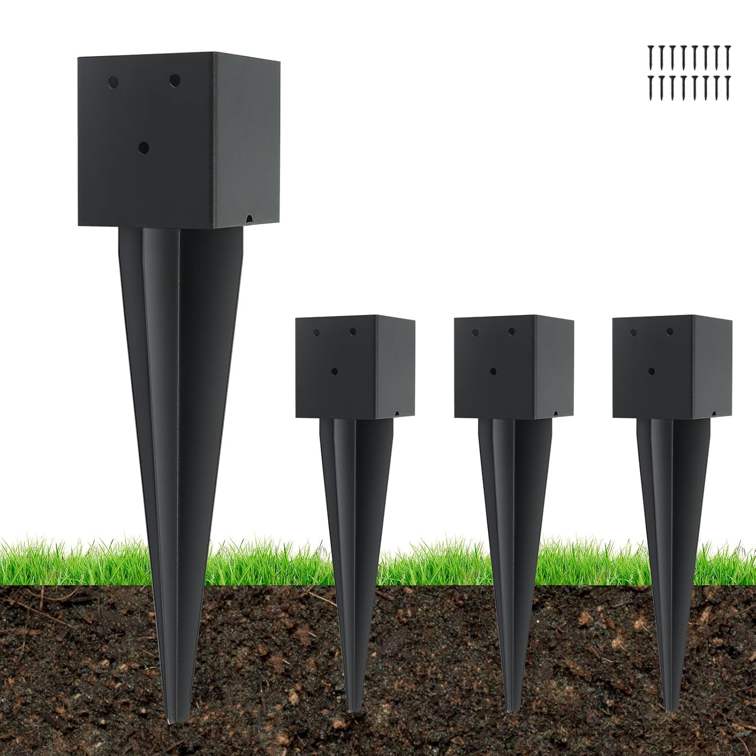 4 Pcs 4 "x 4 " Fence Post Anchors Ground Spike (Actual 3.6 "+ 3.6 ...