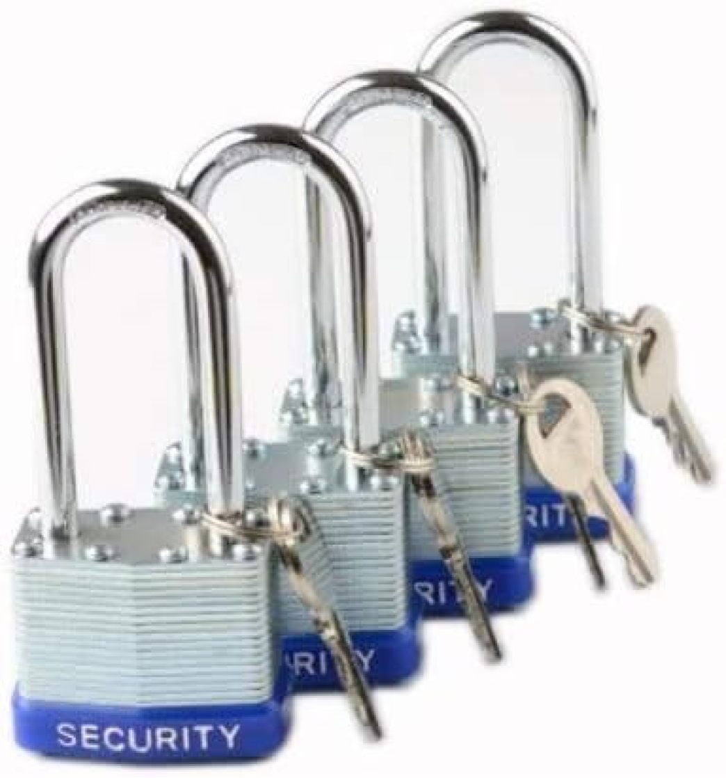 4 Pcs 40MM Laminated Padlock (Long Shank - Key Alike) - Walmart.com