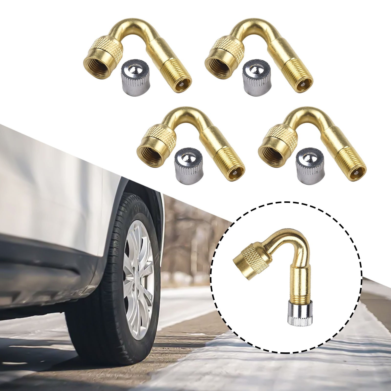 4 Pcs 45° Metal Wheel Tyre Valve Extension Adapter for Car Truck Lorry ...
