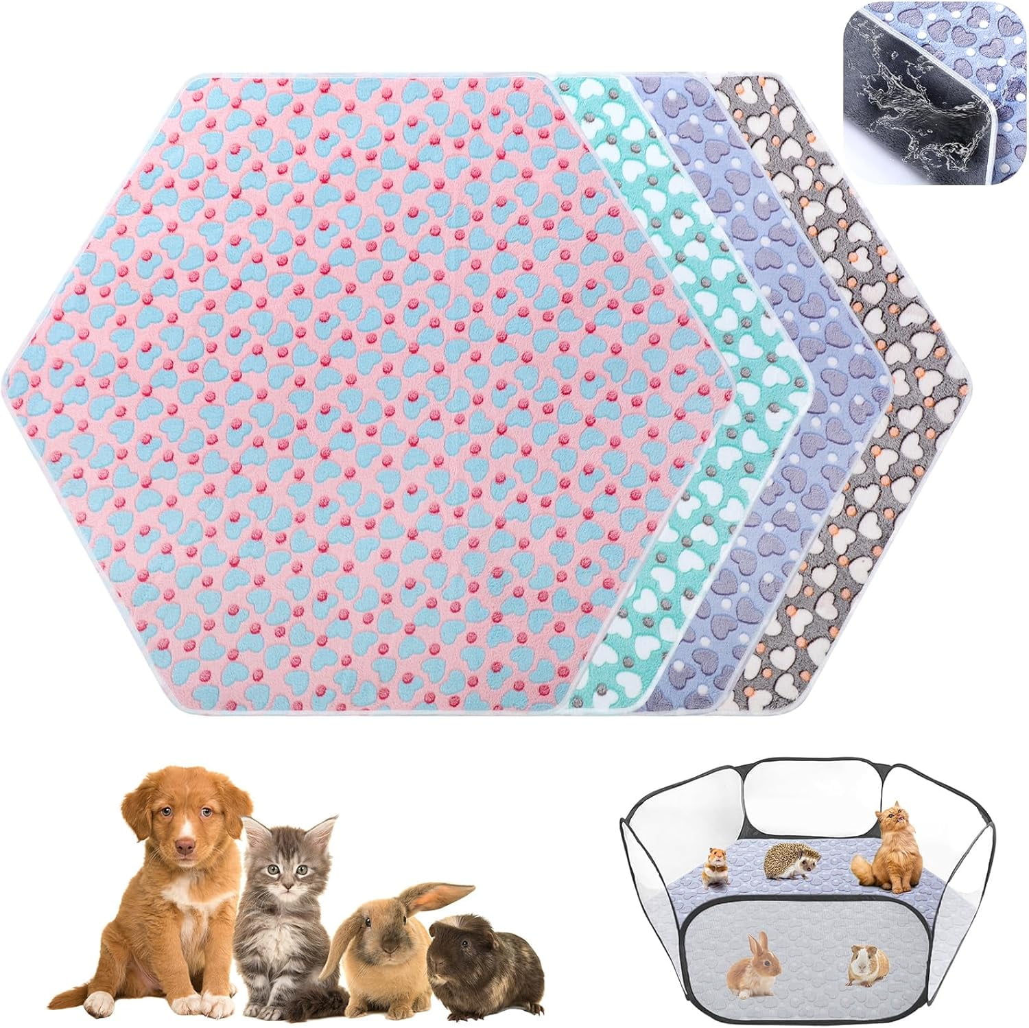 4 Pcs 47 in Guinea Pig Playpen Pad Waterproof Hexagon Mat Reusable Dog ...