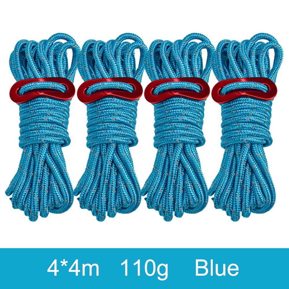 4 Pcs 4m Guy Rope Reflective Cord Lines with Runners Tent Camping Guide ...