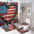 4 Pcs 4th of July Shower Curtains Set with Hooks Heart Flag Floral ...