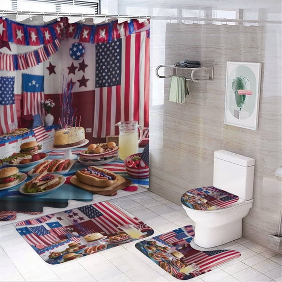 4 Pcs 4th of July Shower Curtains Set with Hooks Americo Makk Bathroom ...