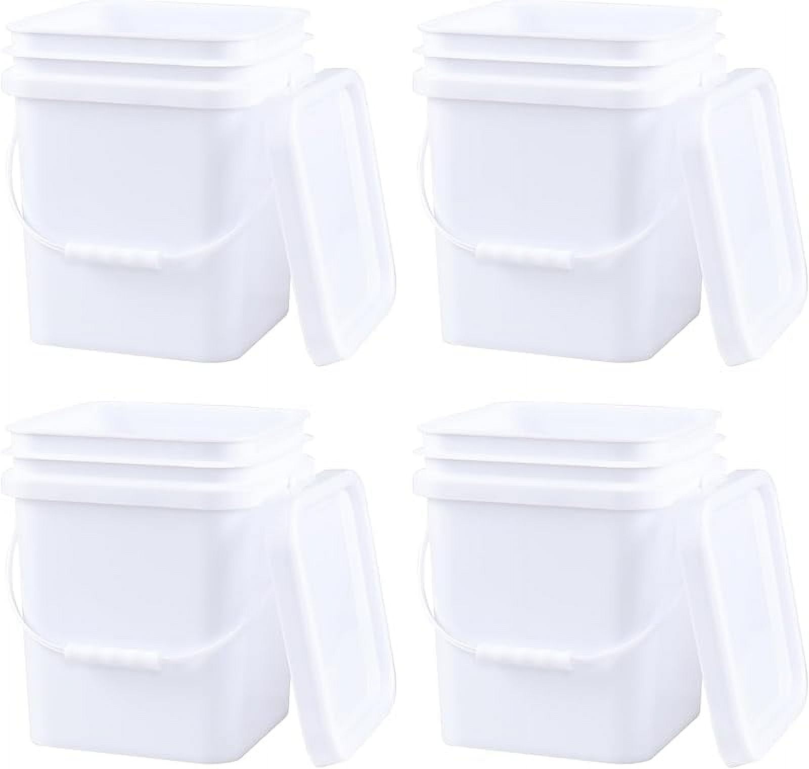 4 Pcs 5 Gallon Square Bucket, White Plastic Buckets with Handles, Snap ...