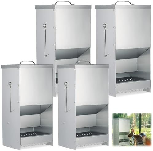 4 Pcs 5 Pound Cage Rabbit Feeders Automatic Metal Trough Feeder with ...