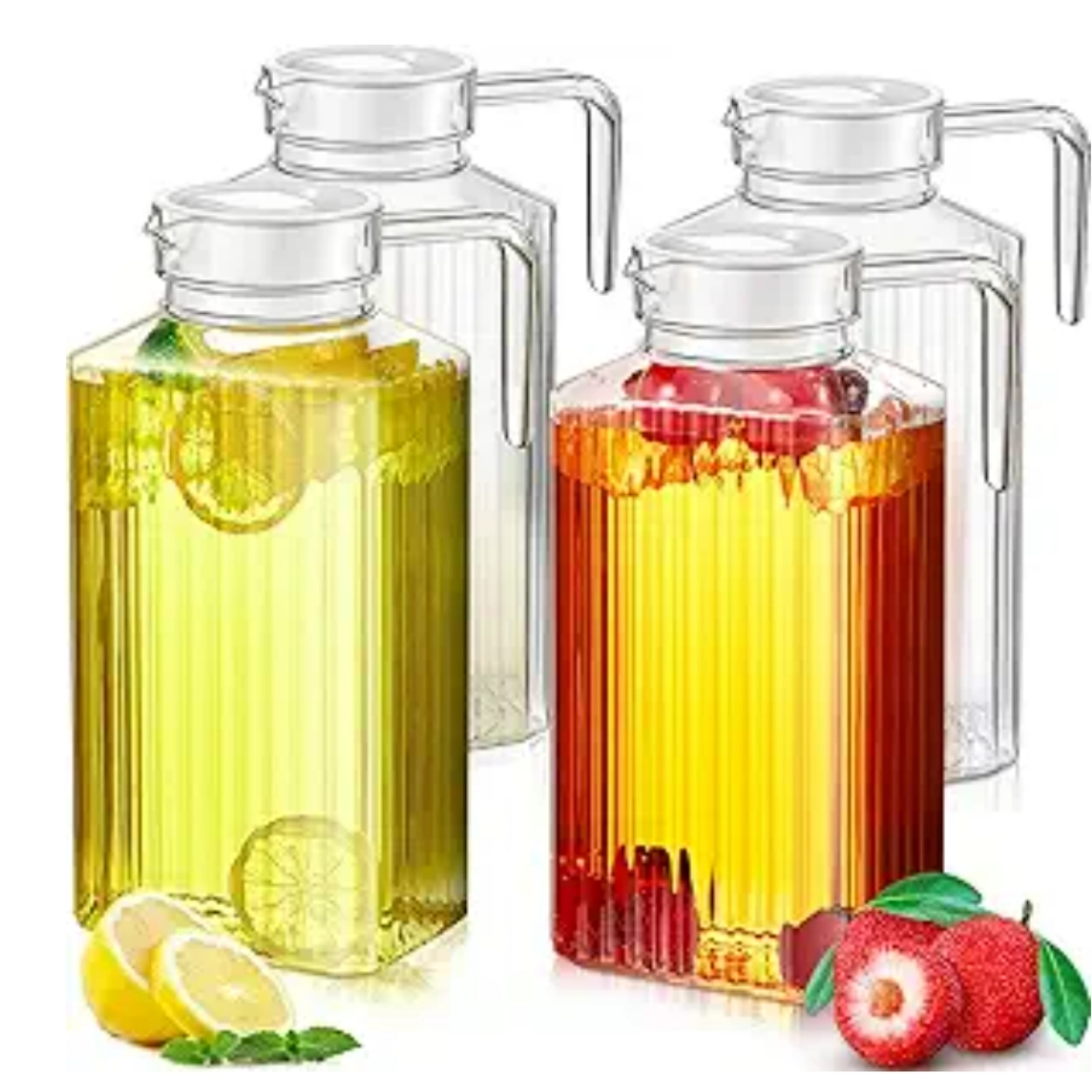 4 Pcs 51 Ounces Plastic Pitcher with Lid Clear Acrylic Pitcher Shatter ...