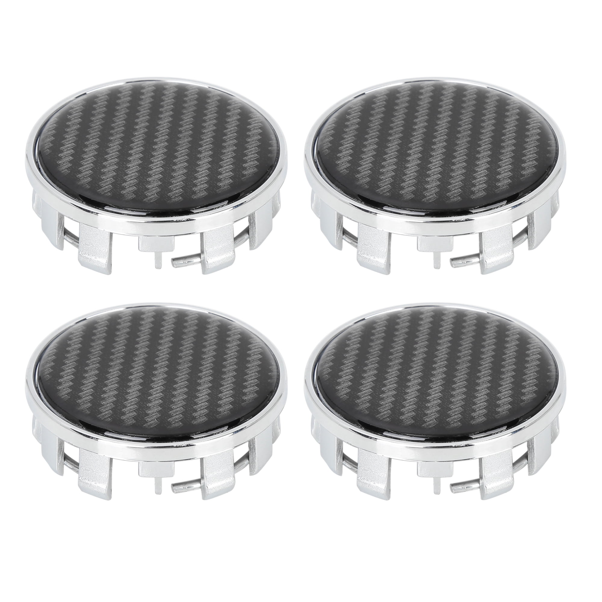 4 Pcs 54mm 9 Lugs Universal Silver Tone Carbon Fiber Pattern Auto Car ...