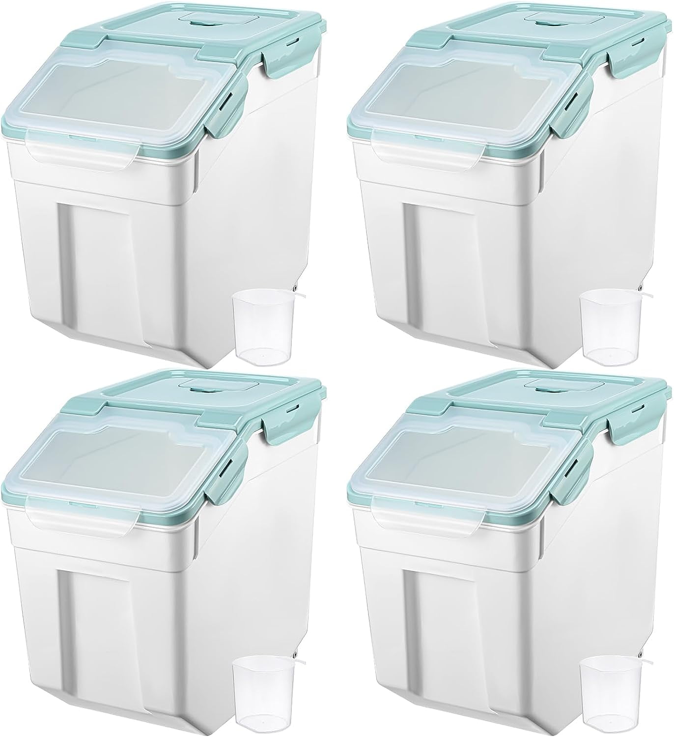 4 Pcs 55 lbs Grain Rice Storage Container Blue Flour Bin with Wheels ...