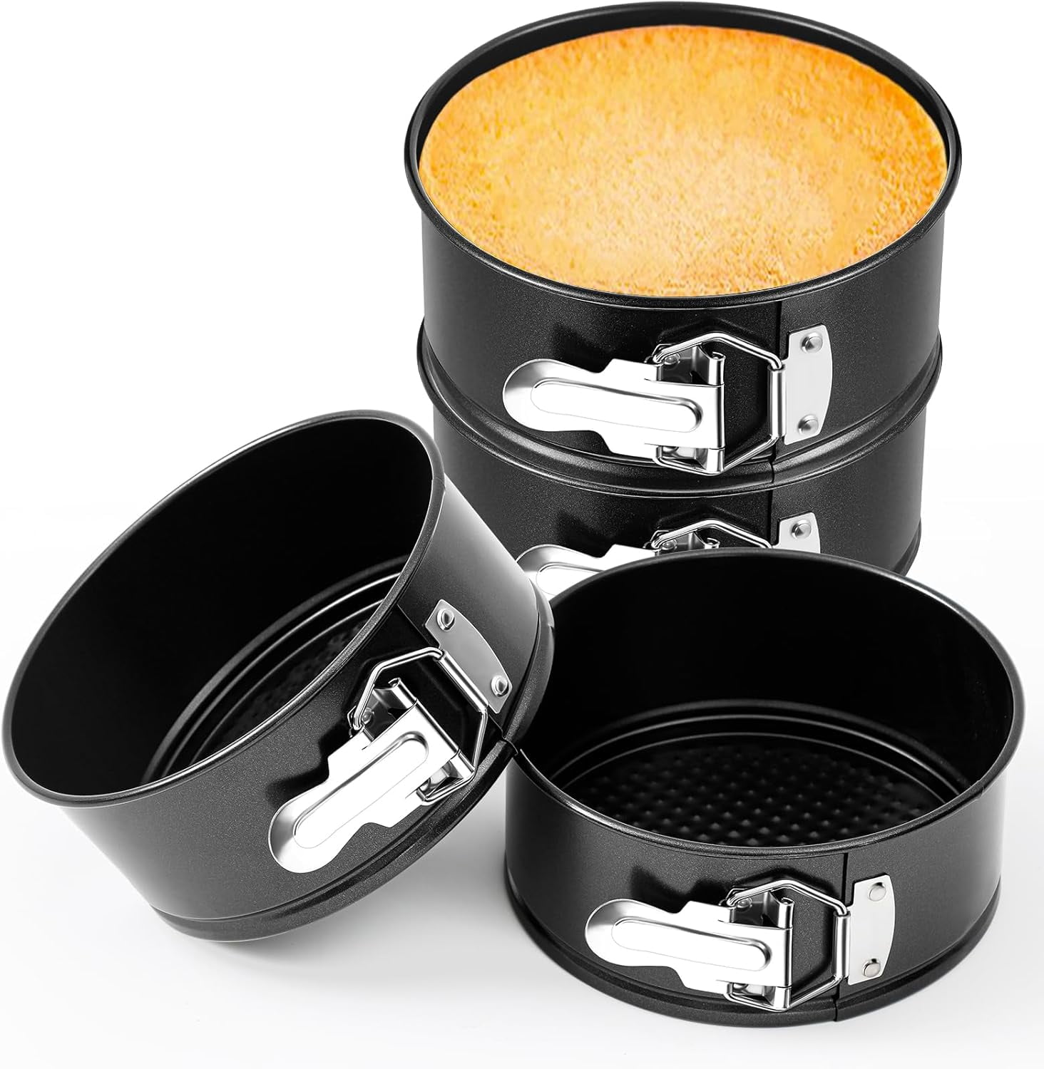 4 Pcs 6 Inch Non Stick Springform Pan with Removable Bottom Carbon ...