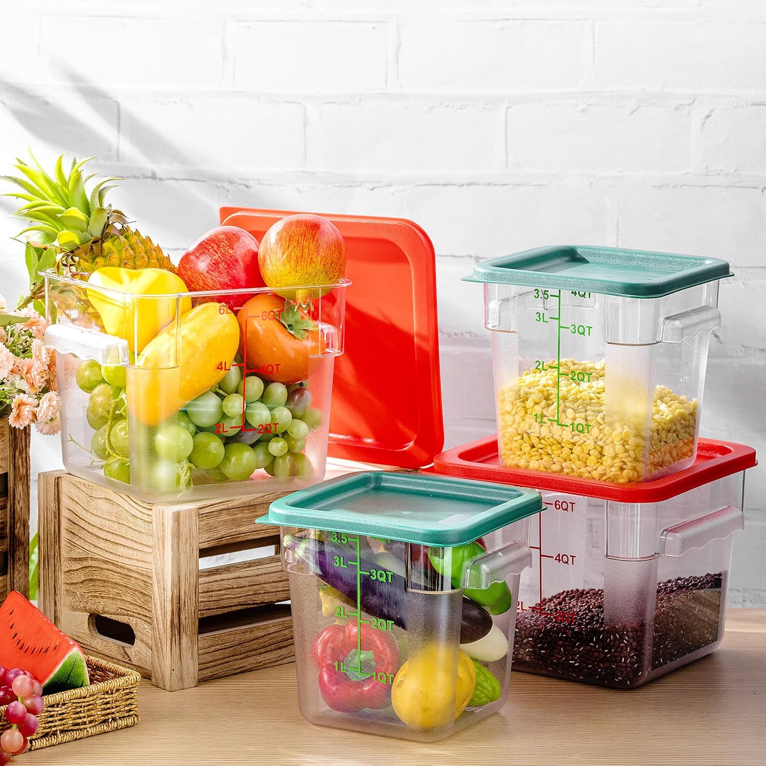 4 Pcs 6 Qt and 4 Qt Food Storage Containers with Lids and Handles ...