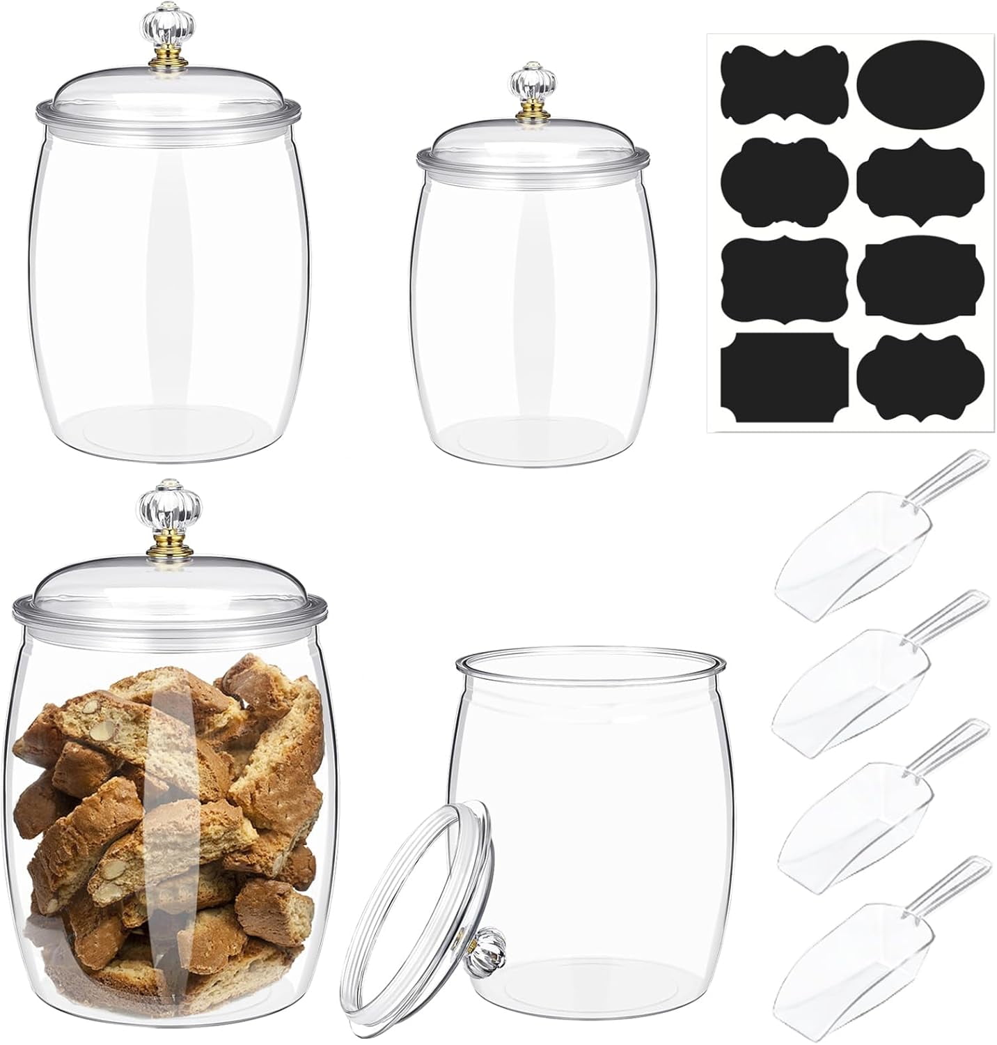 4 Pcs 64 oz 90 oz Candy and Cookie Jar with Lids 4 Spoons Plastic Jars ...