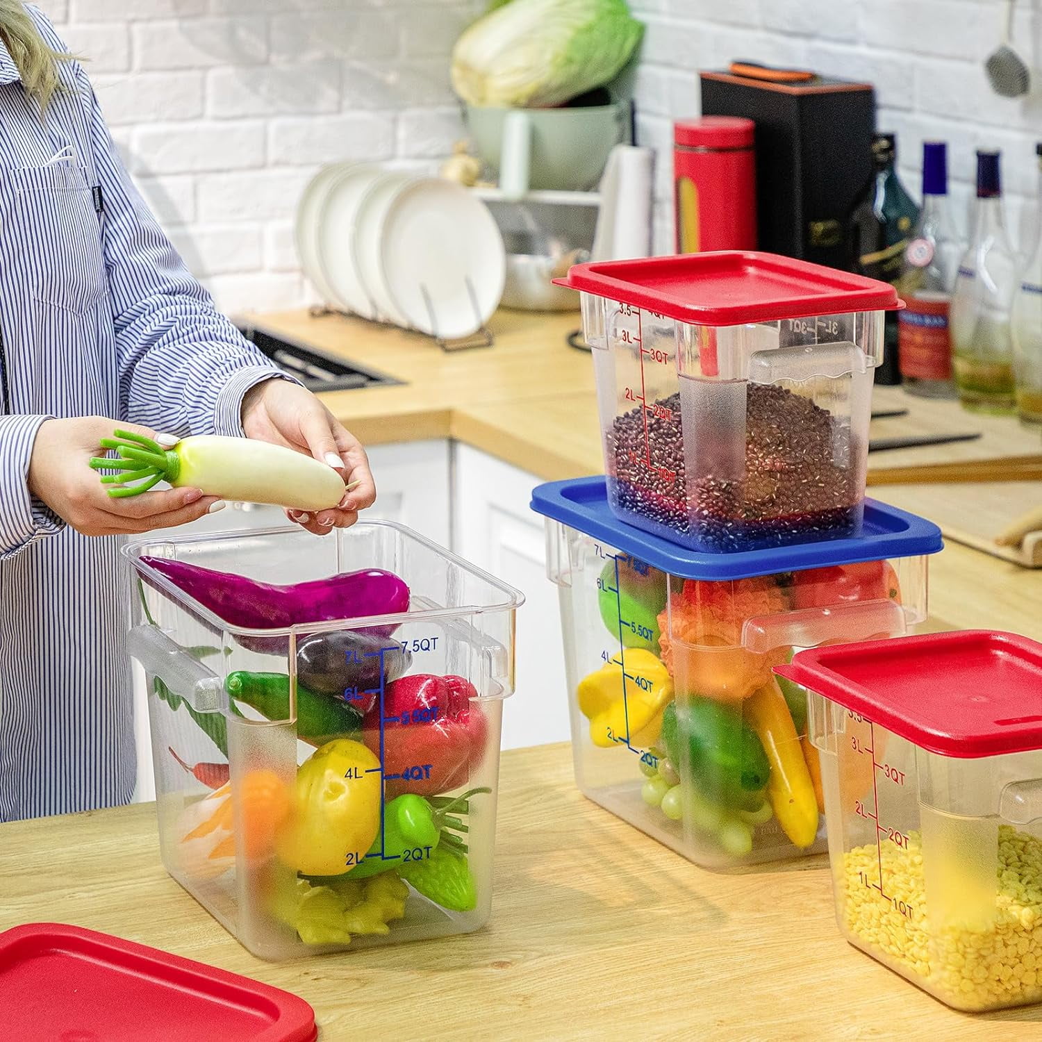 4 Pcs 8 Qt and 4 Qt Clear Food Storage Containers with Lids, Handles ...