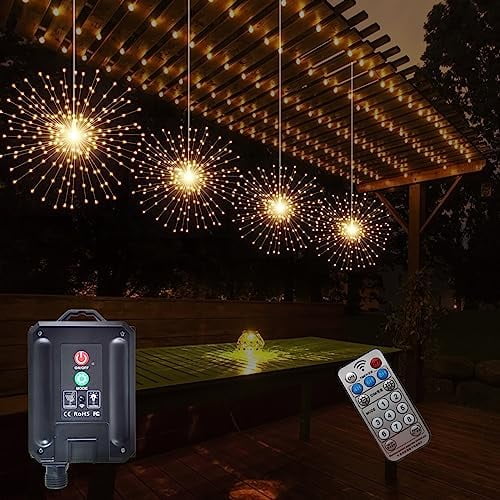 4 Pcs 800LED Solar Starburst Sphere Lights,Firework Light Remote ...