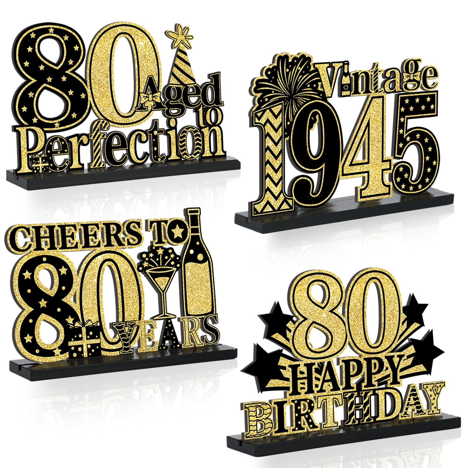 4 Pcs 80th Birthday DHF10 Table Decorations Vintage 1945 Birthday Party ...