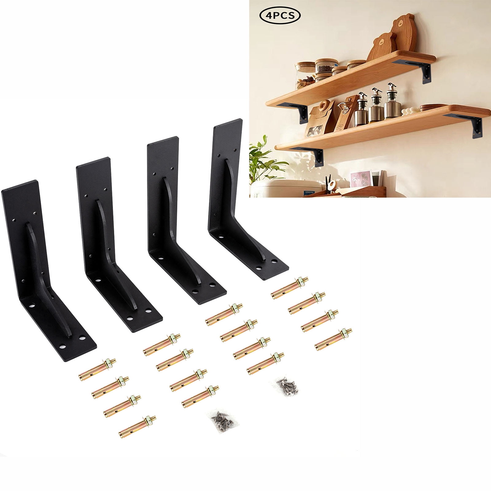 4 Pcs 8inch Steel Support Brackets Heavy Duty"L" Corner Brace Joint ...