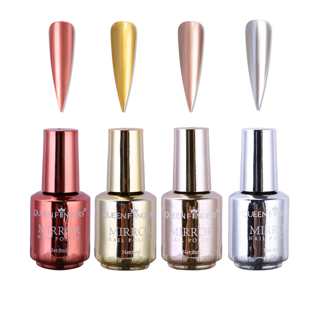 4 Pcs 8ml Plating Metallic Nail Polish Set Magic Semi-Mirror Effect ...
