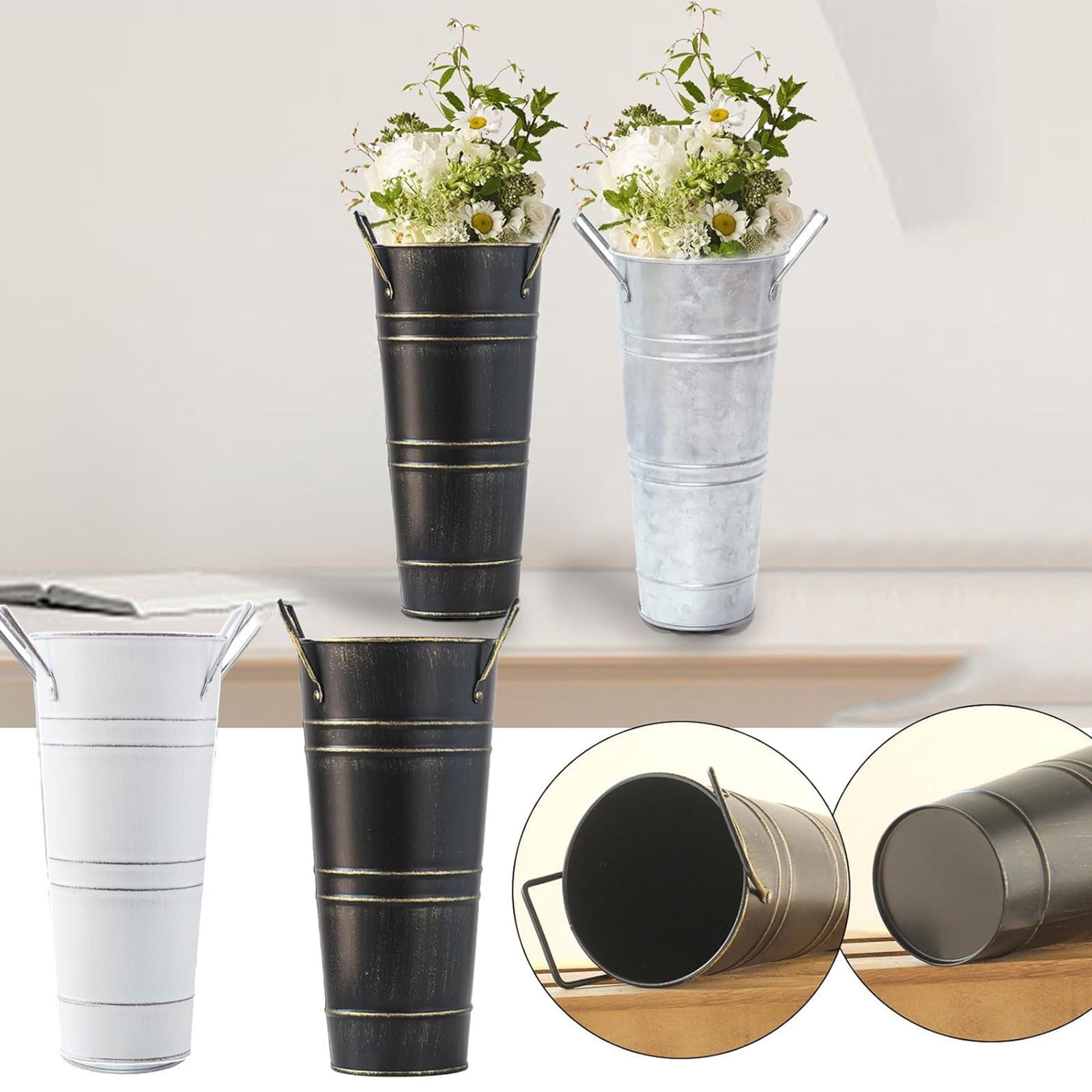 4 Pcs 9 Inches LANBB Galvanized Bucket, Flower Buckets For Home Decor ...