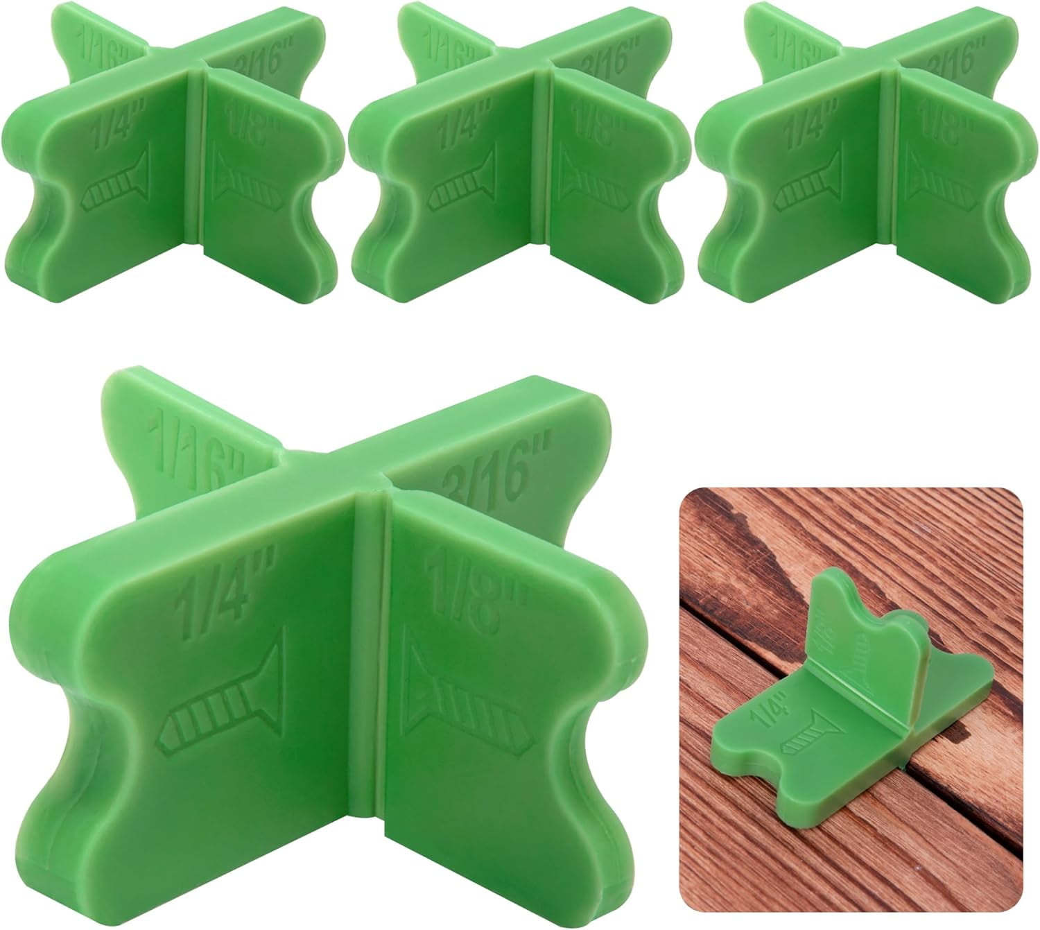 4 Pcs ABS Deck Spacer Tools,4 Thicknesses Deck Board Spacers(1/16", 1/8", 3/16", 1/4"),Green ...