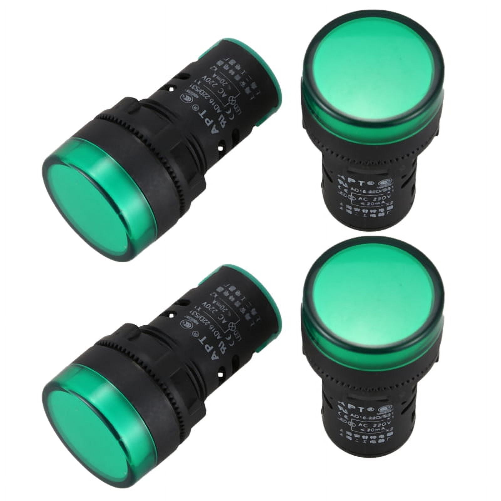 4 Pcs AC220V Green LED Power Indicator Pilot Signal Light Lamp 22mm Dia ...