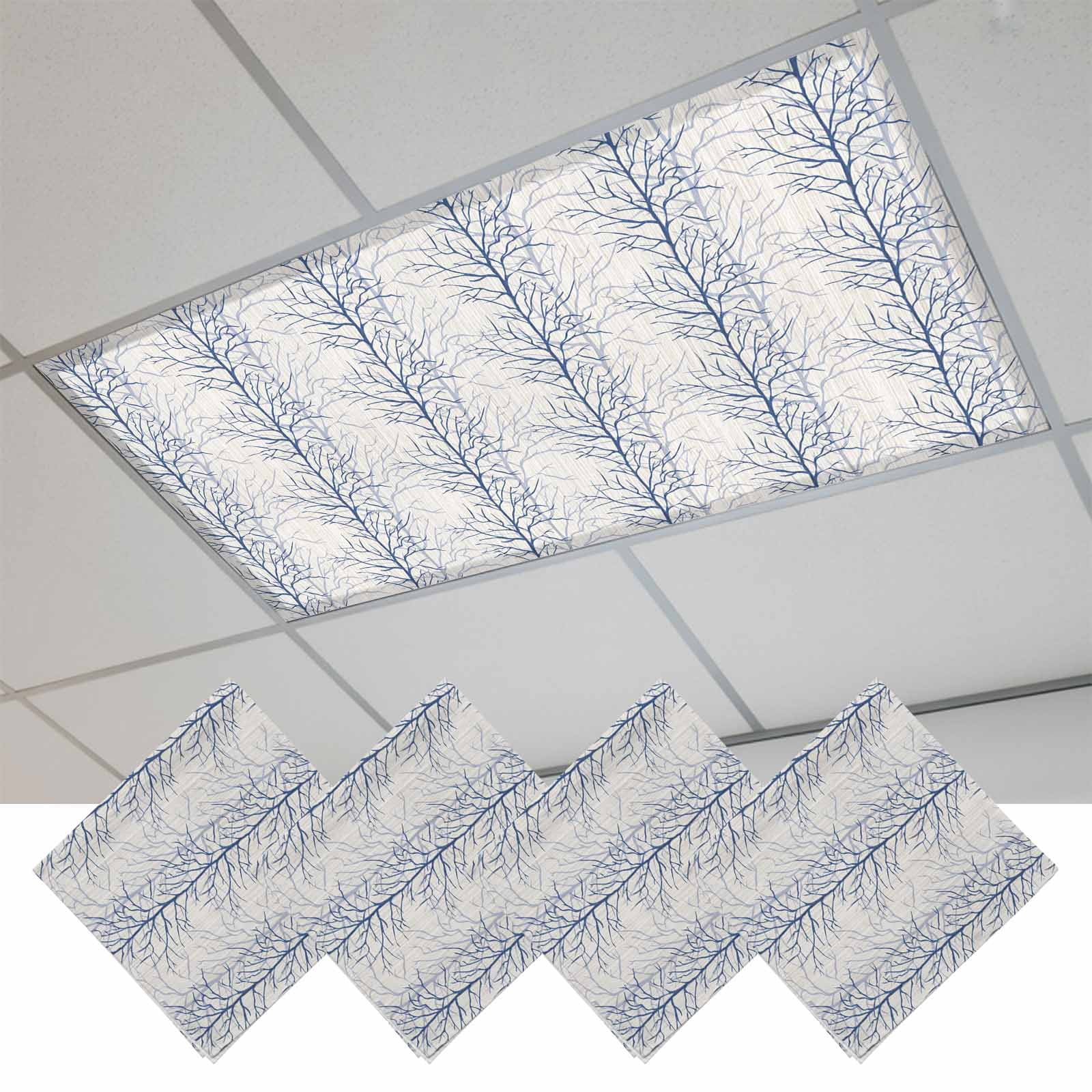 4 Pcs Abstract Blue Fluorescent Light Covers Tree Branch Pattern ...