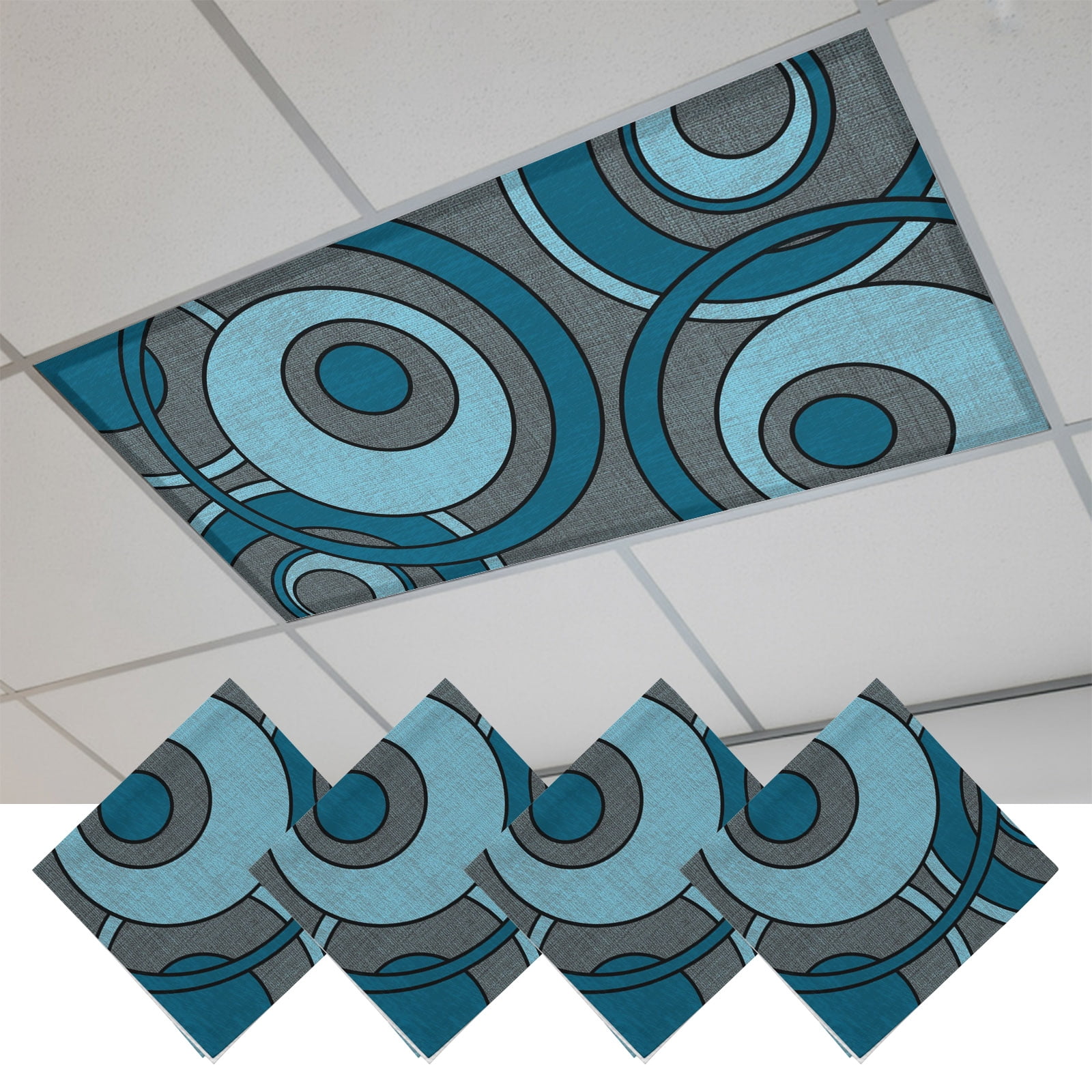 4 Pcs Abstract Nested Rings Fluorescent Light Covers Blue White ...