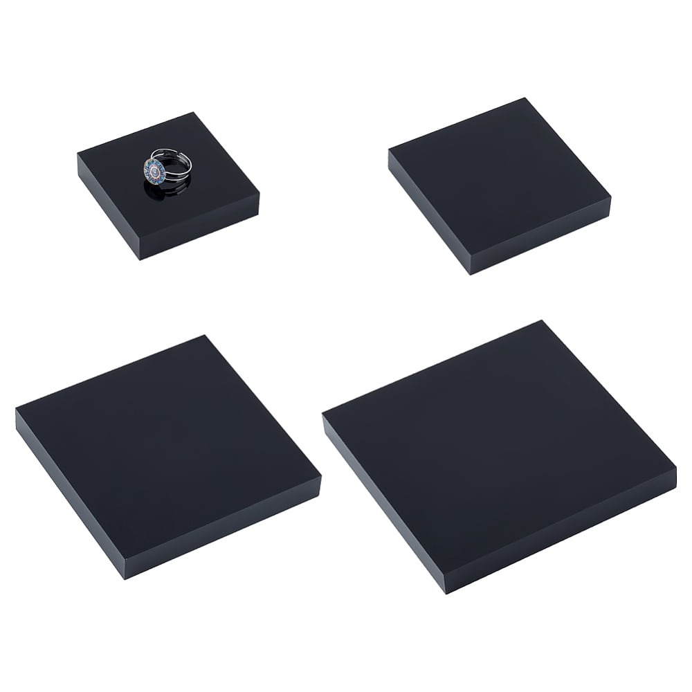 4 Pcs Acrylic Display Block 4 Sizes Black Acrylic Cube Pedestals Mini ...