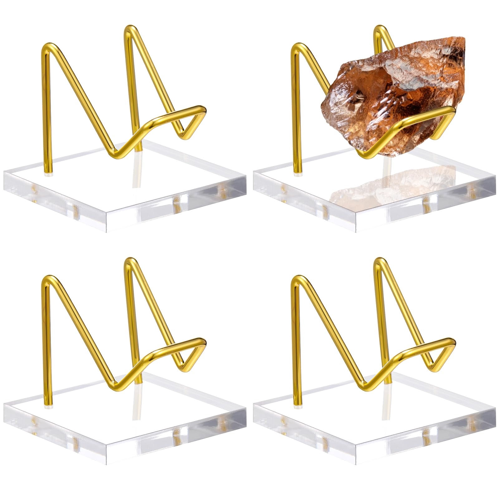 4 Pcs Acrylic Display Stand 1.97" Gold Metal Arms Display Easel with ...