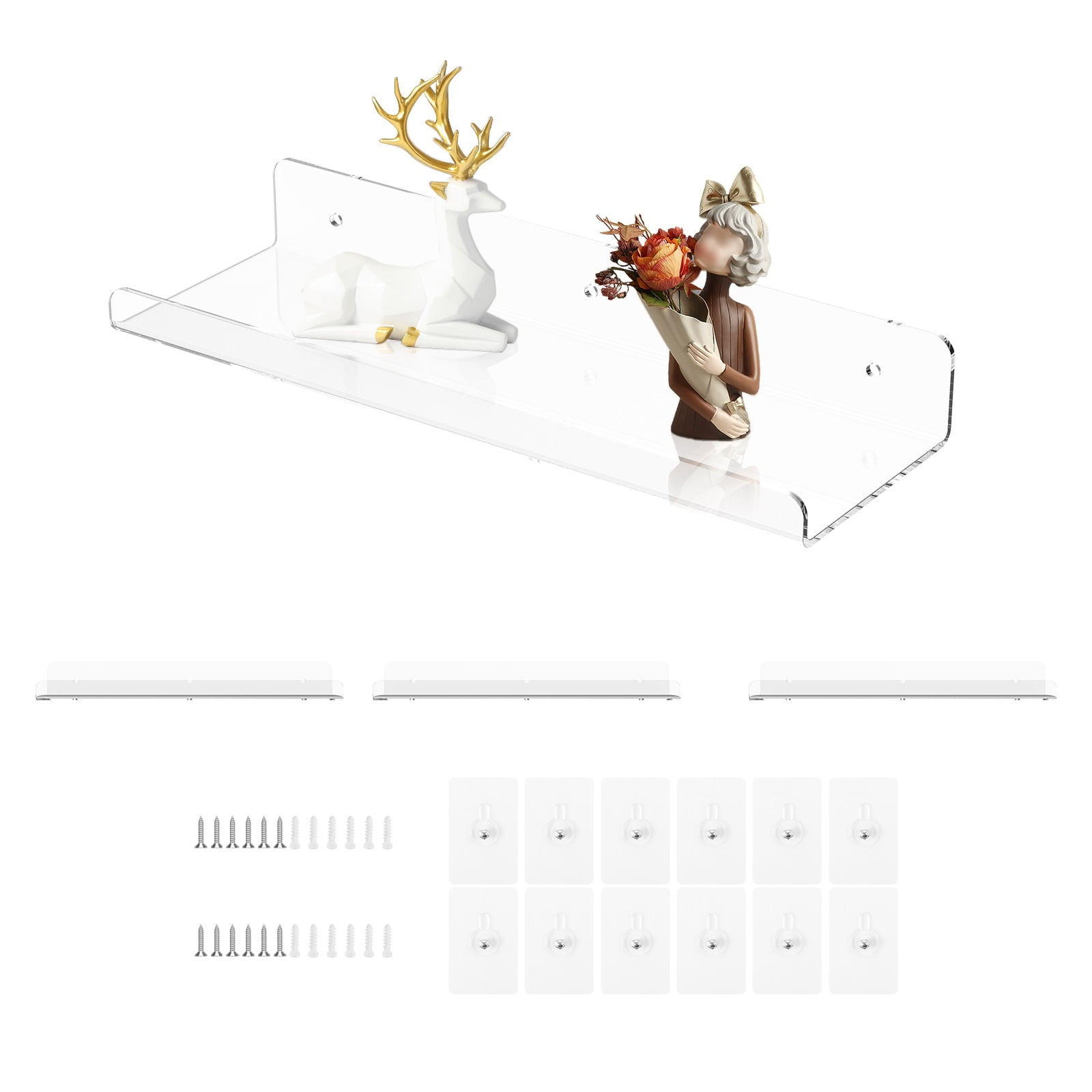 4 Pcs Acrylic Shelves Space Saving Acrylic Floating Shelves with Screw ...