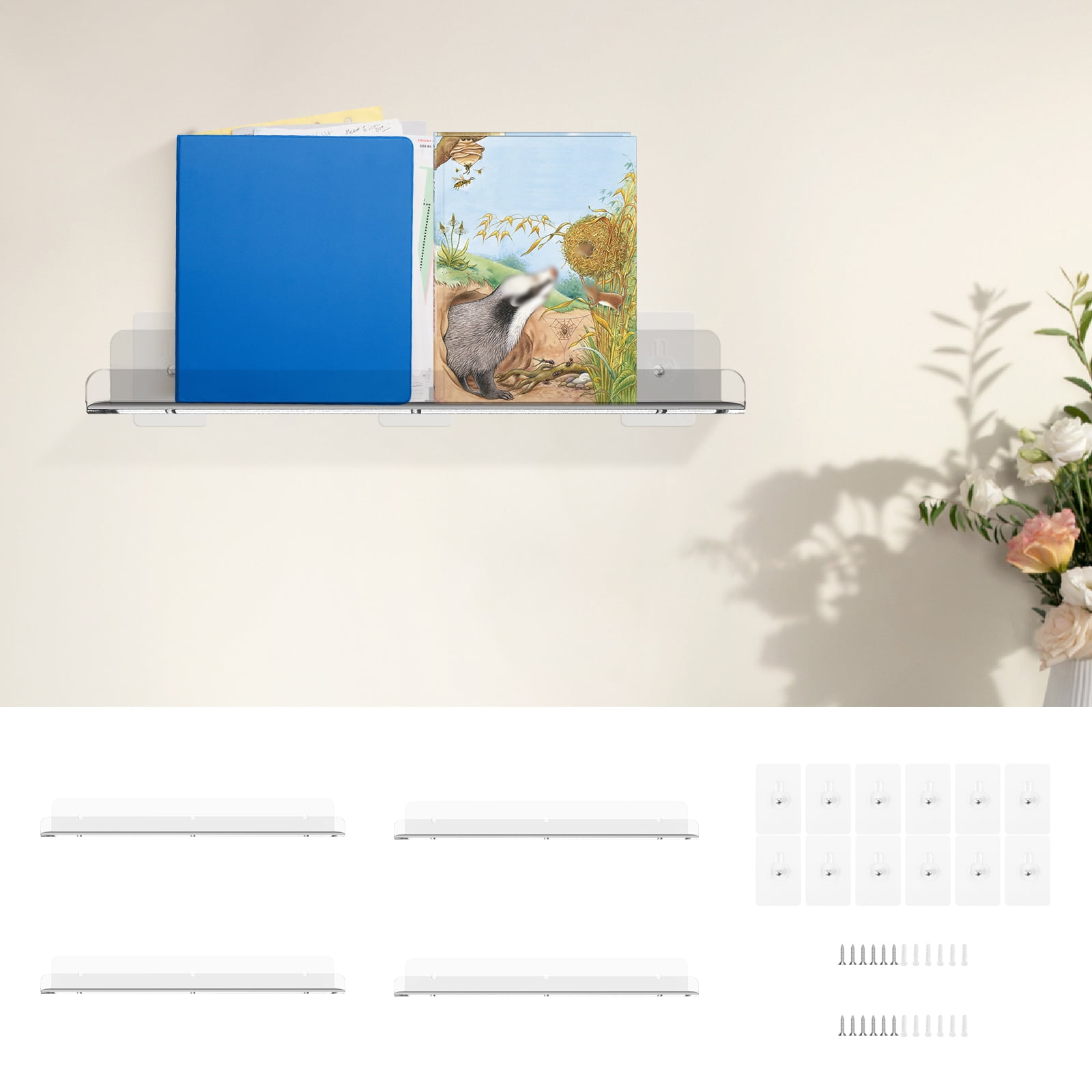 4 Pcs Acrylic Shelves Space Saving Acrylic Floating Shelves with Screw ...