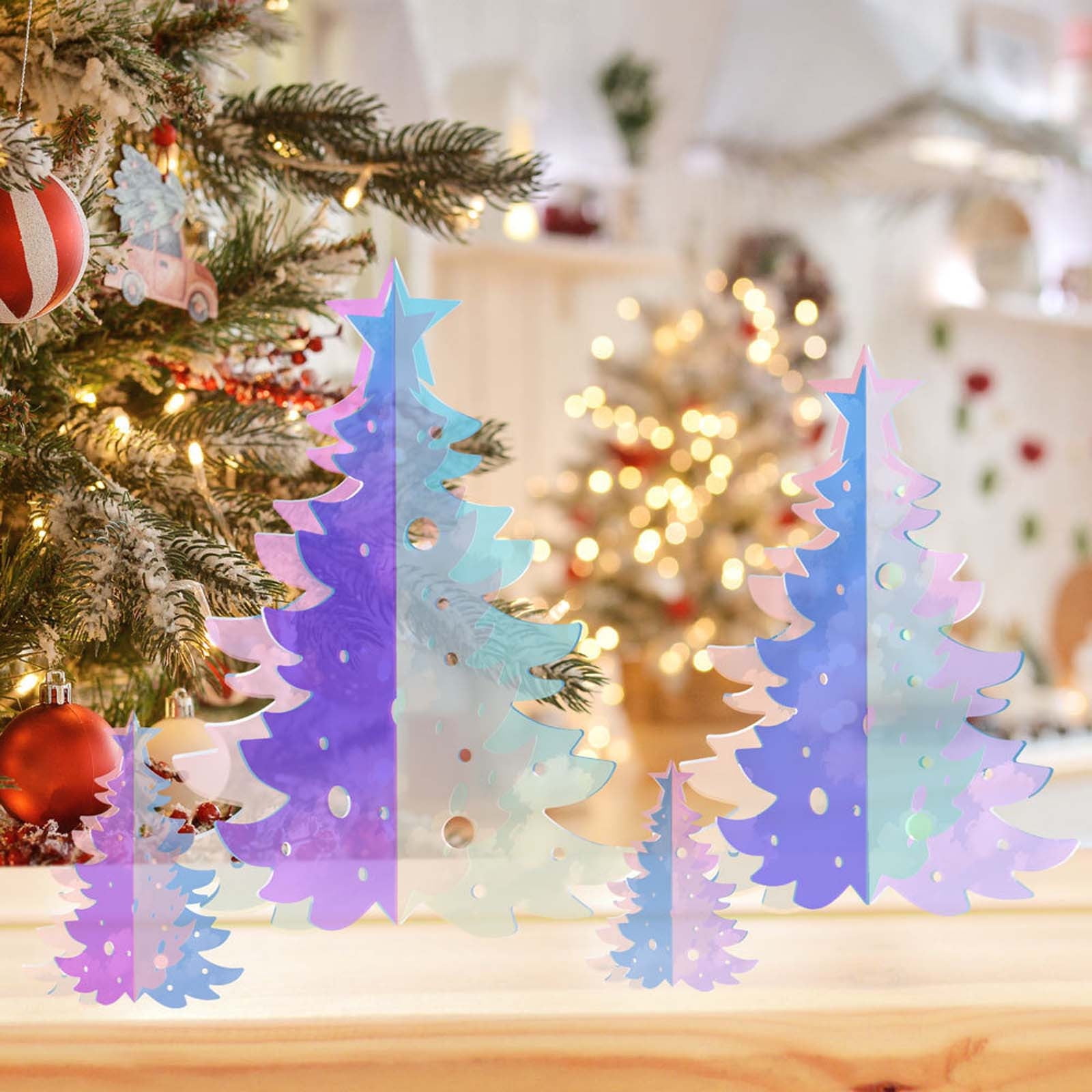 4 Pcs Acrylic Tabletop Christmas Tree Iridescent Holographic Tree ...