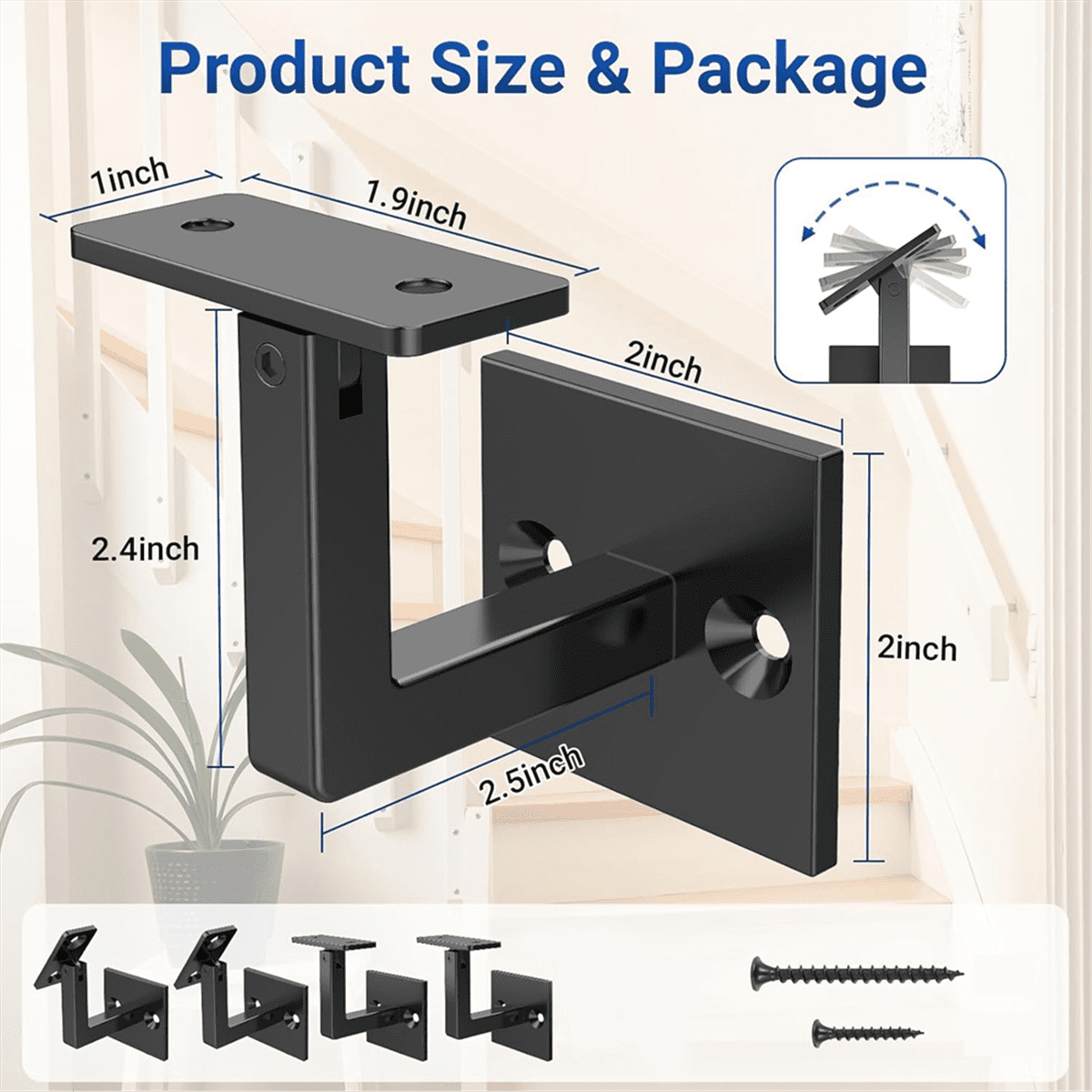4 Pcs Adjustable Handrail Brackets, Stair Railing Brackets , Hand Rail ...