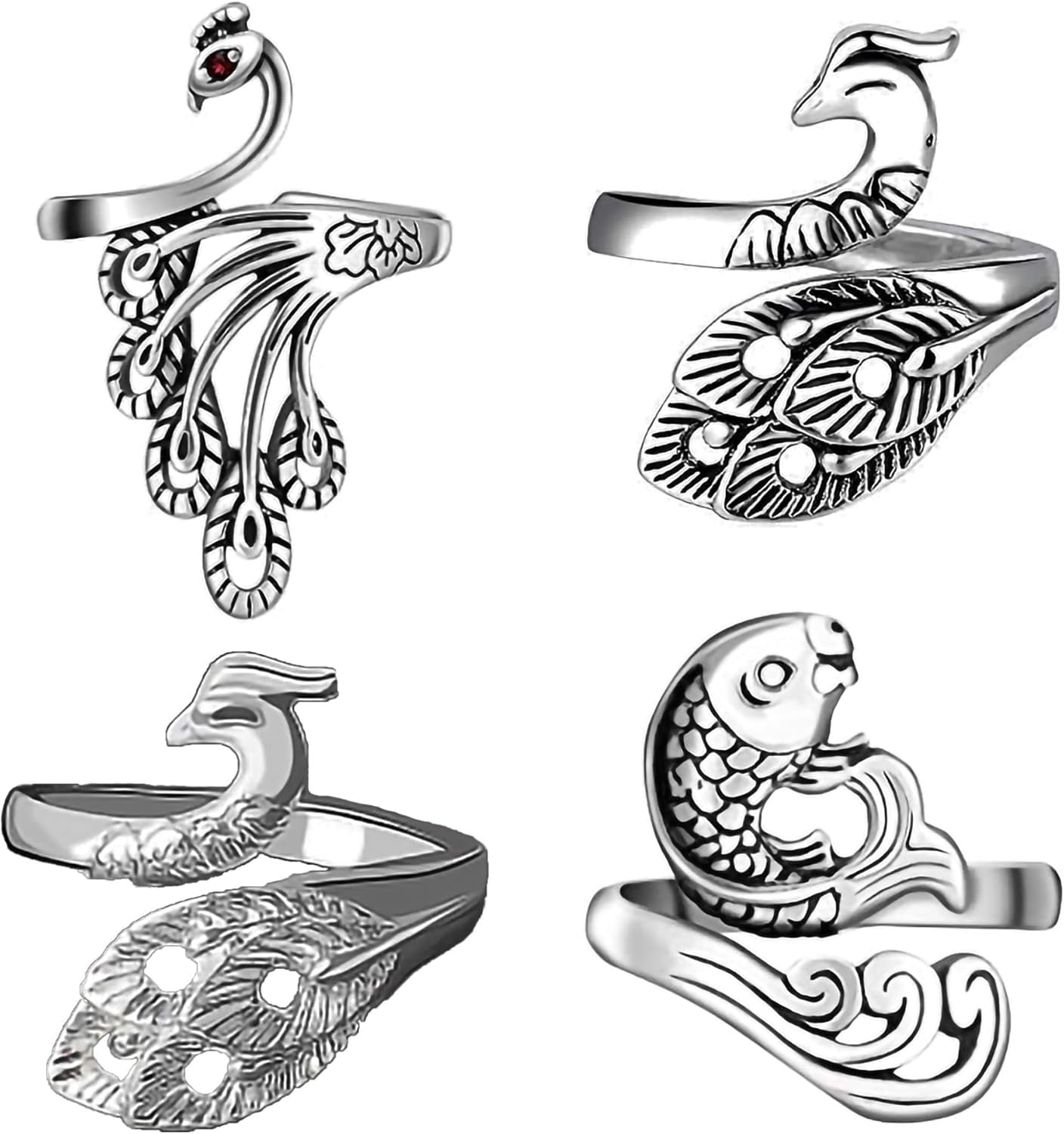 4 Pcs Adjustable Knitting Loop Crochet Loop Ring, Peacock Open Finger Ring Adjustable Yarn ...