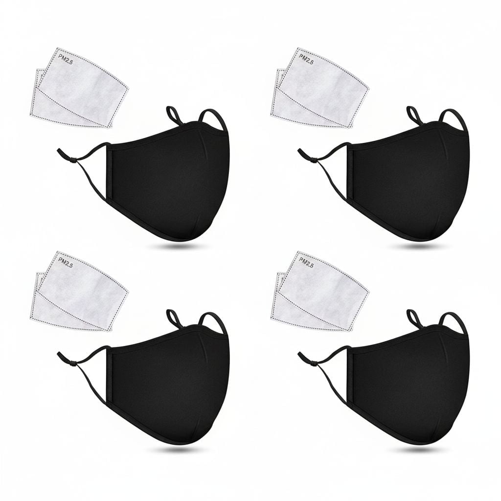 4 Pcs Adult Adjustable Face Protection with Filter Pocket and Nose Wire ...