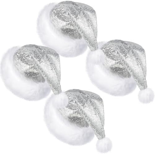 4 Pcs Adult Sequin Santa Hat Unisex Shiny Christmas Santa Claus Hat ...
