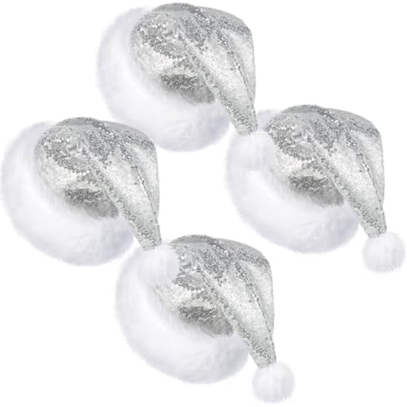 4 Pcs Adult Sequin Santa Hat Unisex Shiny Christmas Santa Claus Hat ...
