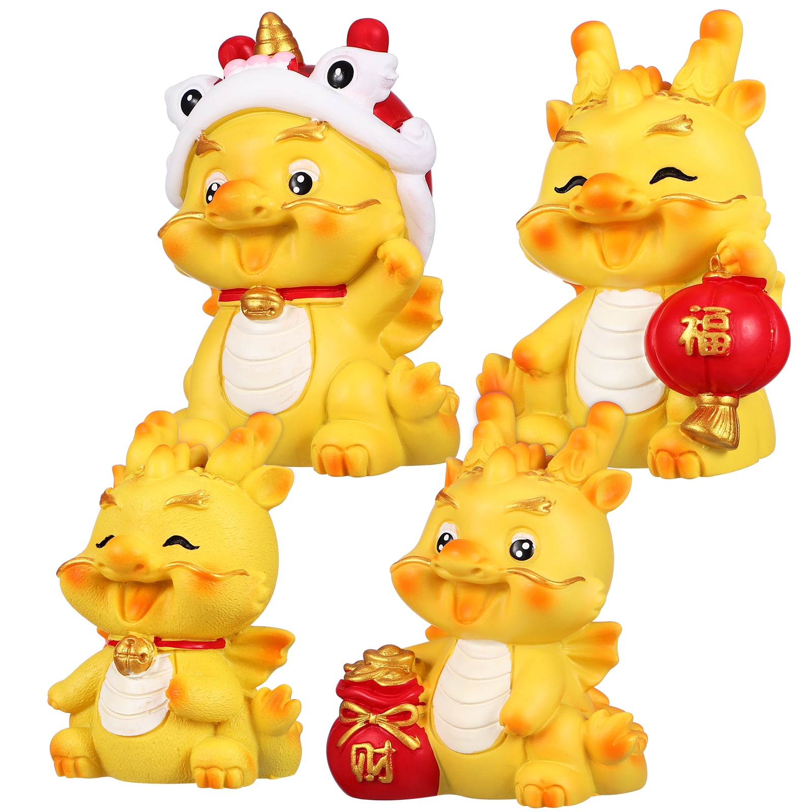 4 Pcs Aesthetic Room Decor Resin Dragon Statue Zodiac Miniature Office ...