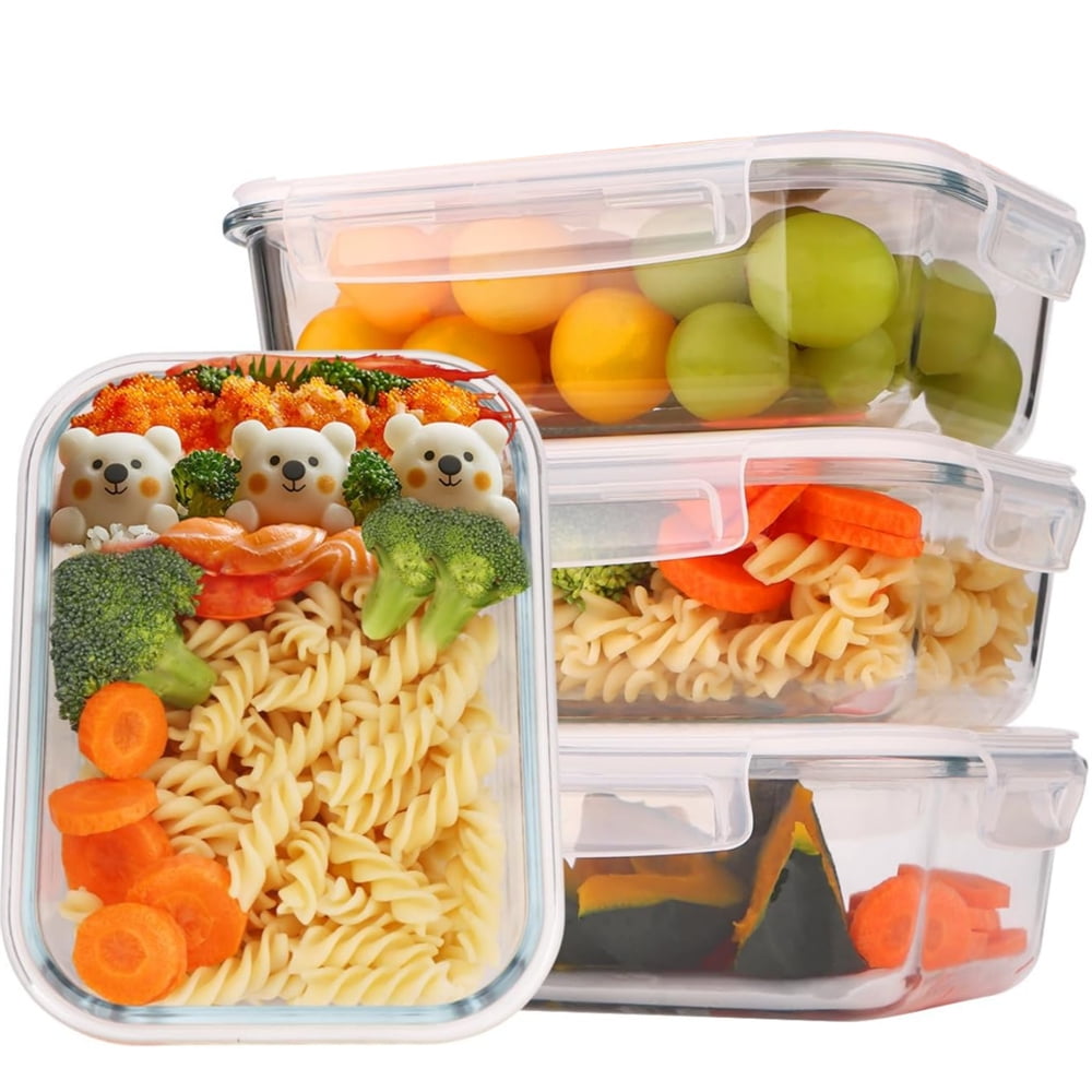 4 Pcs Airtight Glass Bento Boxes,410ml Food Storage Containers,Glass ...