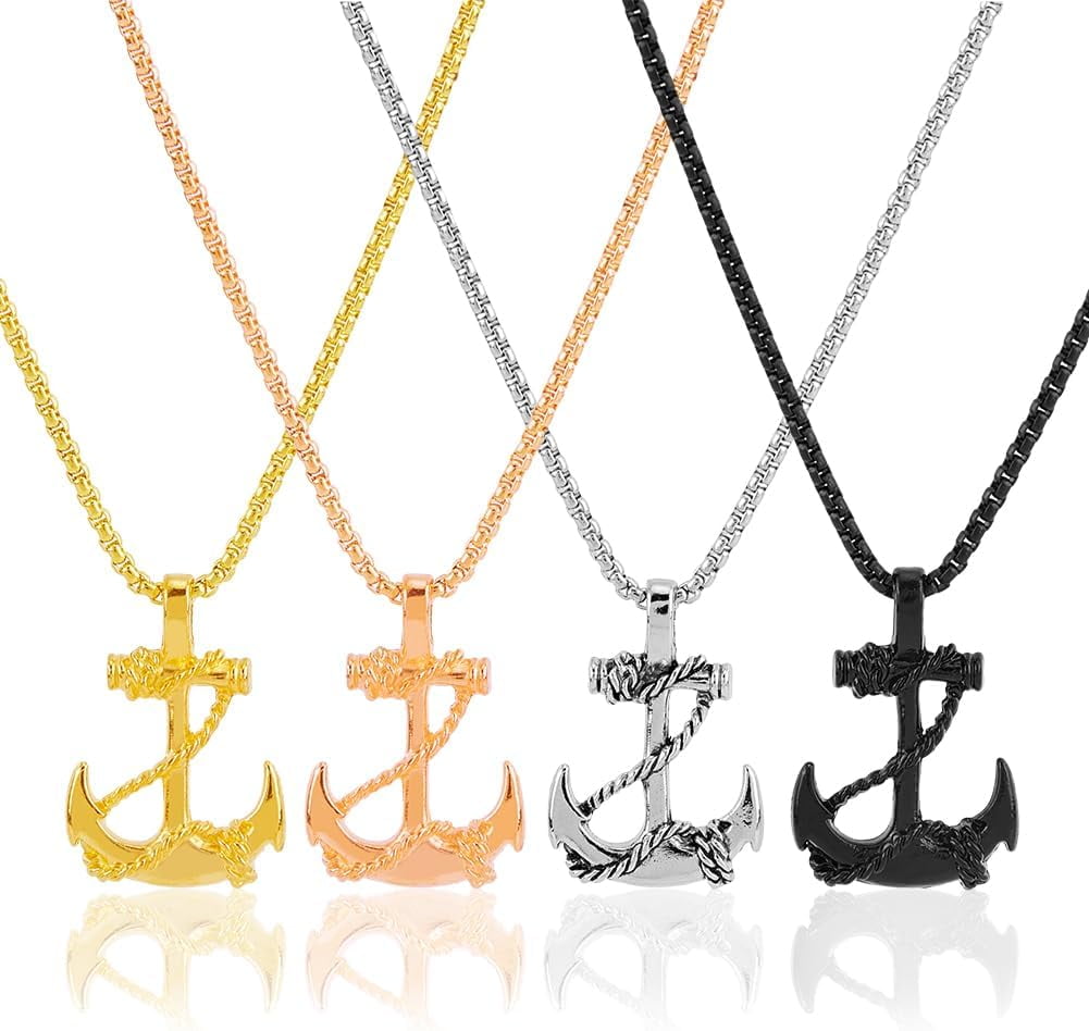 4 Pcs Anchor Pendant Necklaces for Men Women Titanium Steel Retro ...