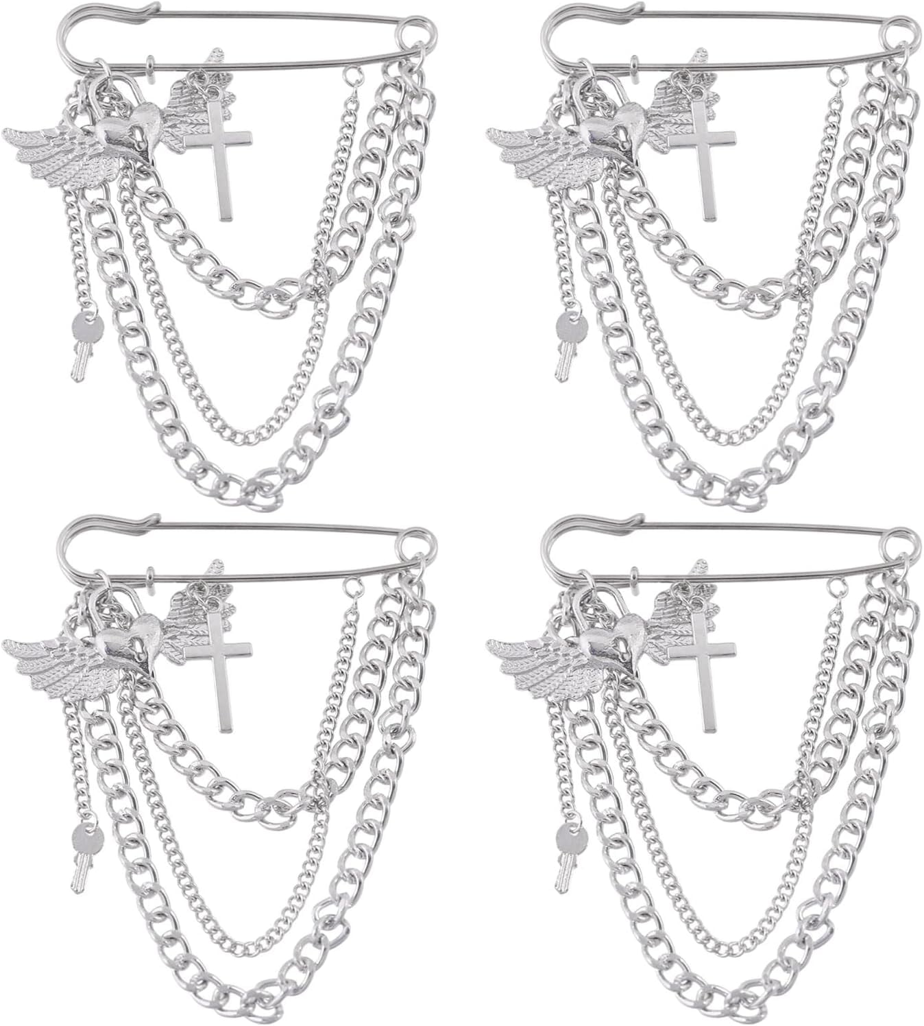 4 Pcs Angel Wings Brooch Pins Heart Hanging Chain Brooch Tassel Brooch ...