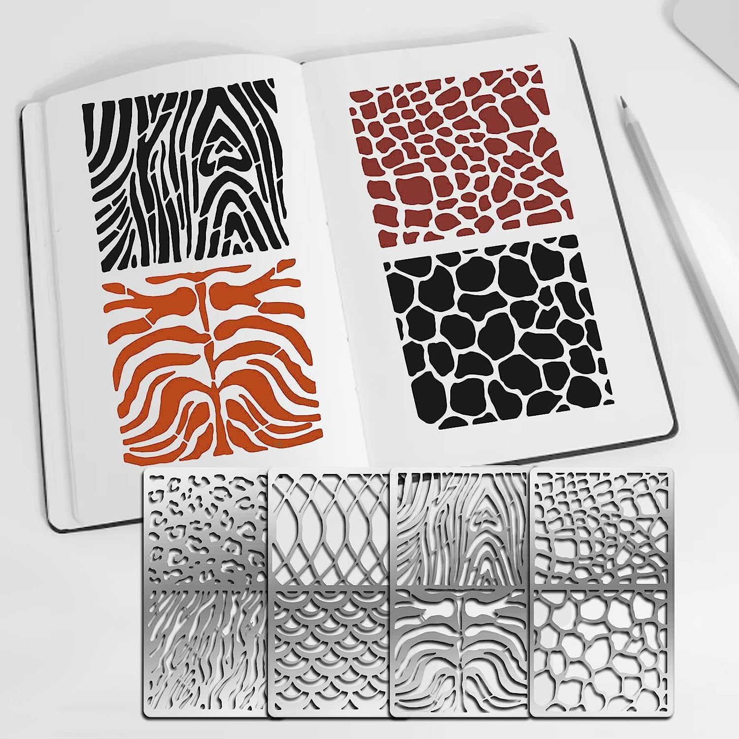 4 Pcs Animal Line Pattern Theme Metal Journal Stencil Metal Painting ...
