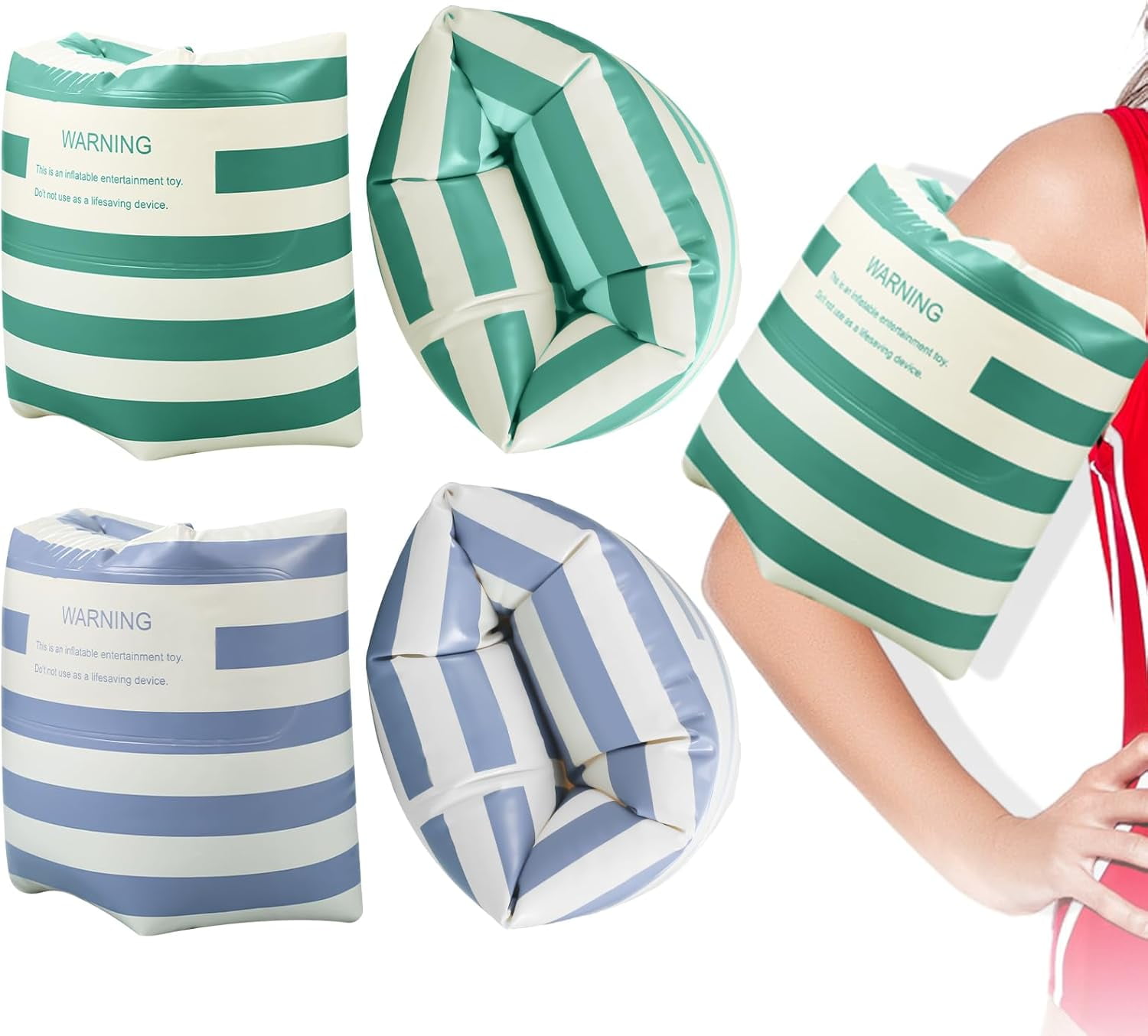 4 Pcs Arm Floaties PVC Inflatable Arm Band Striped Pool Floats Sleeves ...