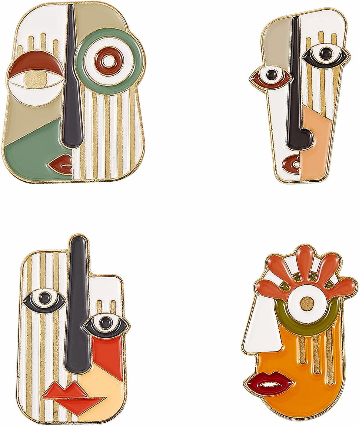 4 Pcs Art Mask Enamel Pin Abstract Face Enamel Brooch Alloy Enamel ...