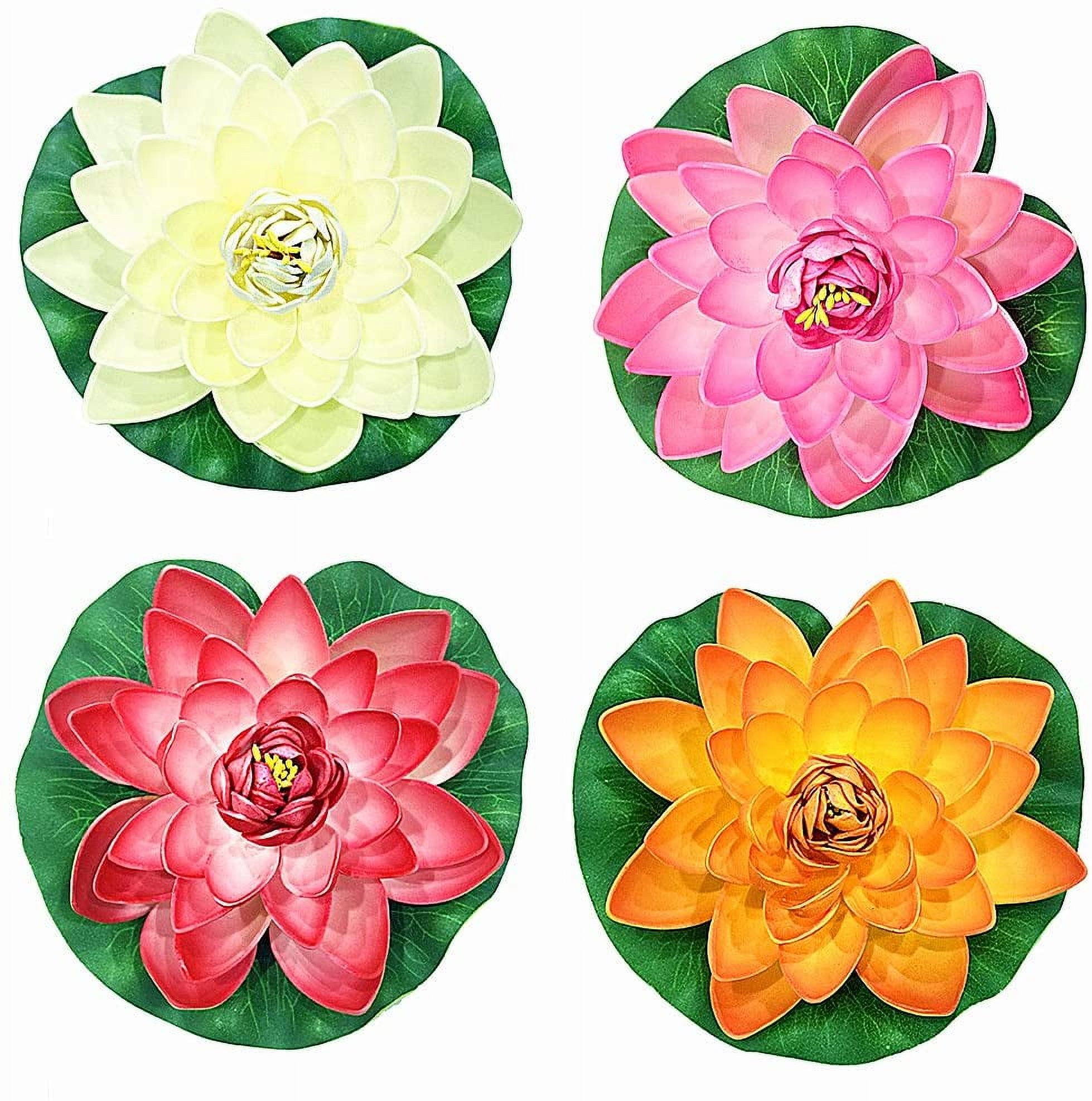 4 Pcs Artificial Floating Foam Lotus Flower With Water Lily Pad ...