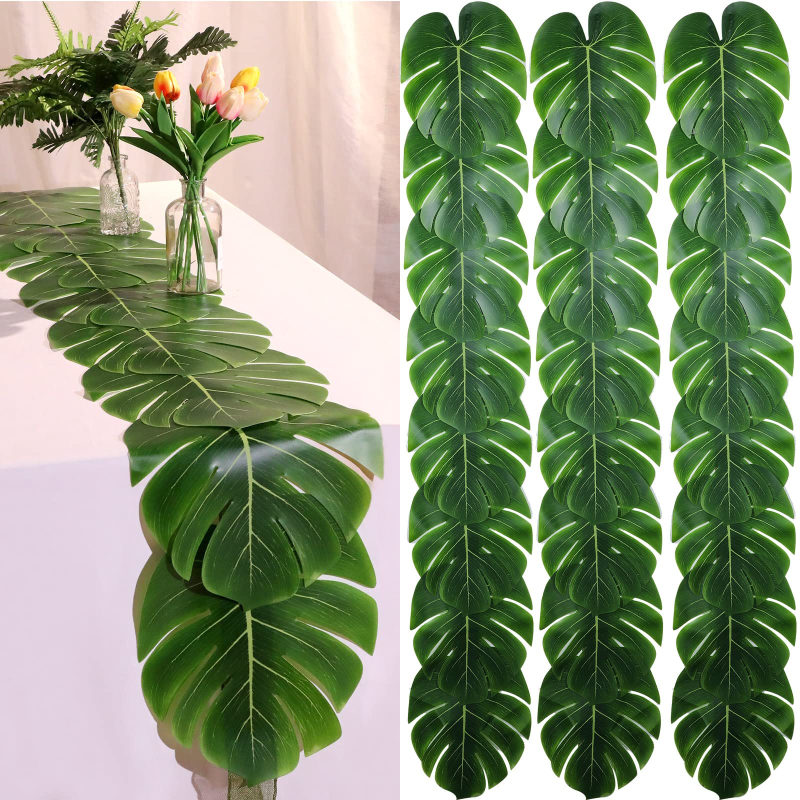 4 Pcs Artificial Palm Leaves Table Runners 72 Inch Long Tropical Palm Leaves Table Runner Faux ...