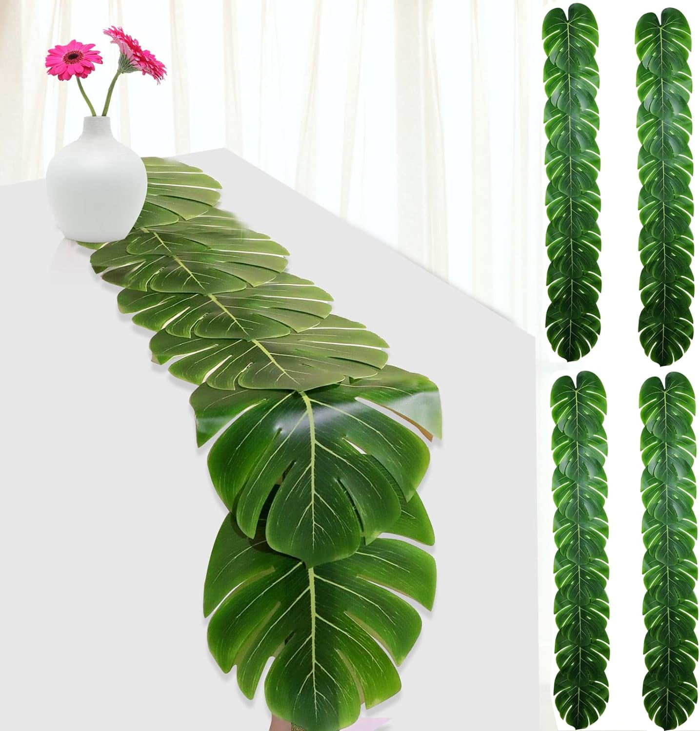 4 Pcs Artificial Palm Leaves Table Runners 72 Inch, Tropical Palm ...